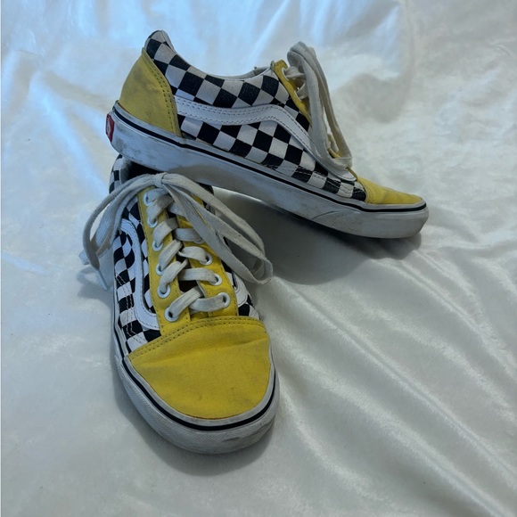Vans | Shoes | Vans Custom Made Yellow And Checkered Shoes | Poshmark